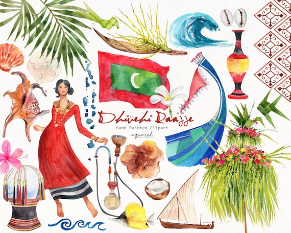 DHIVEHI RAAJJE Maldives Travel Clipart Watercolor Tropical - Etsy