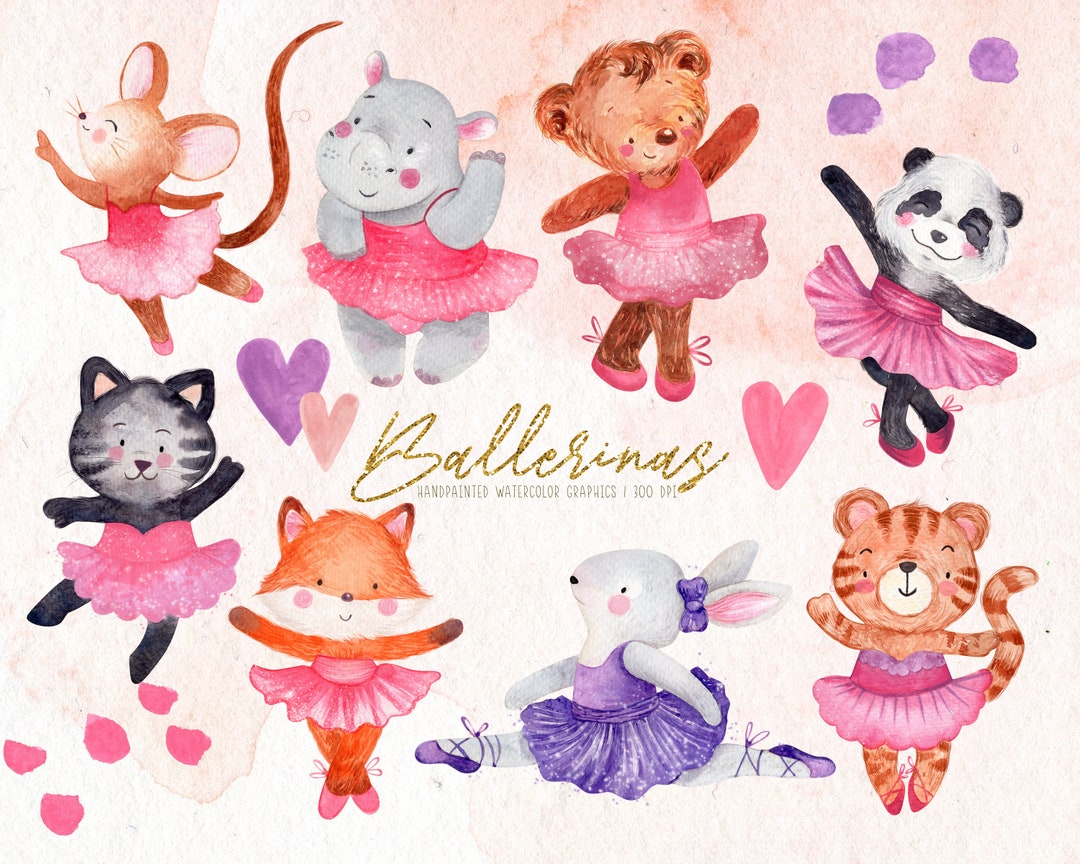BALLERINA, Cute Animal Ballerina, Watercolor Clipart, Tiger ...