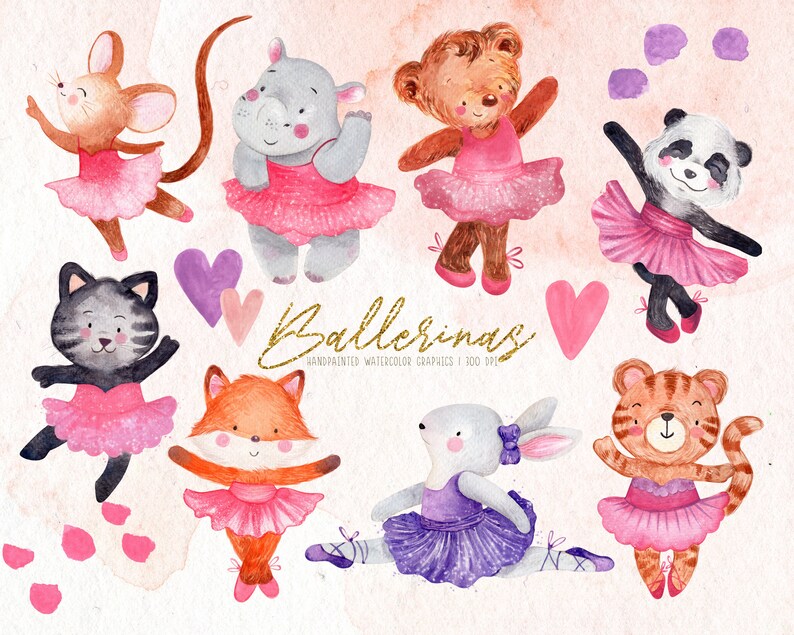 BALLERINA, Cute Animal Ballerina, Watercolor Clipart, Tiger ...