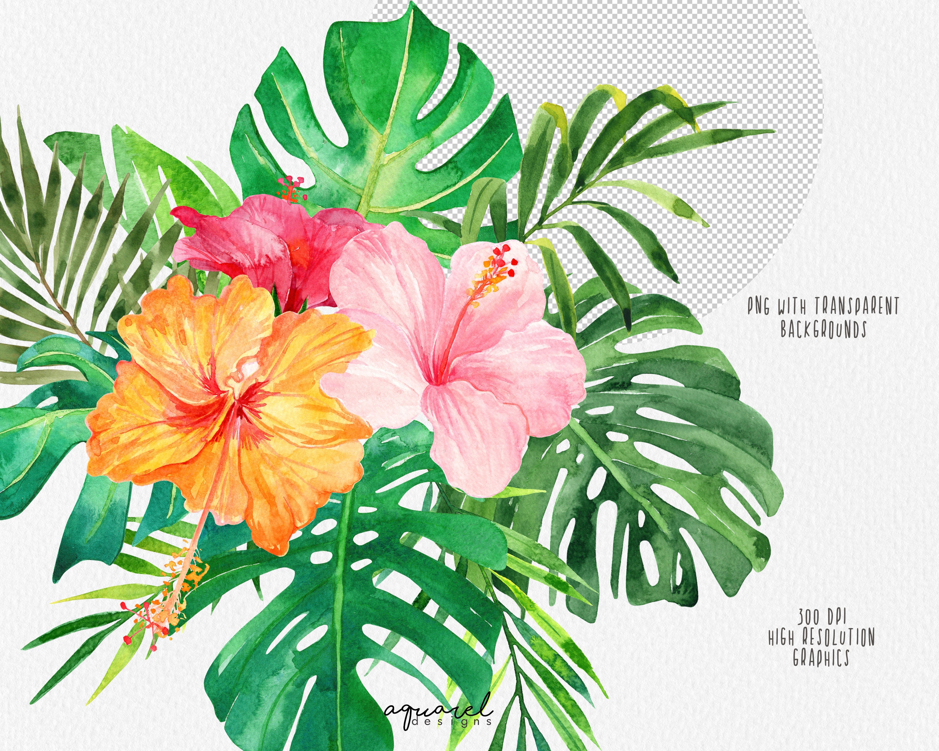 Watercolor Tropical Flower Bouquets Clipart Hawaii Clipart - Etsy