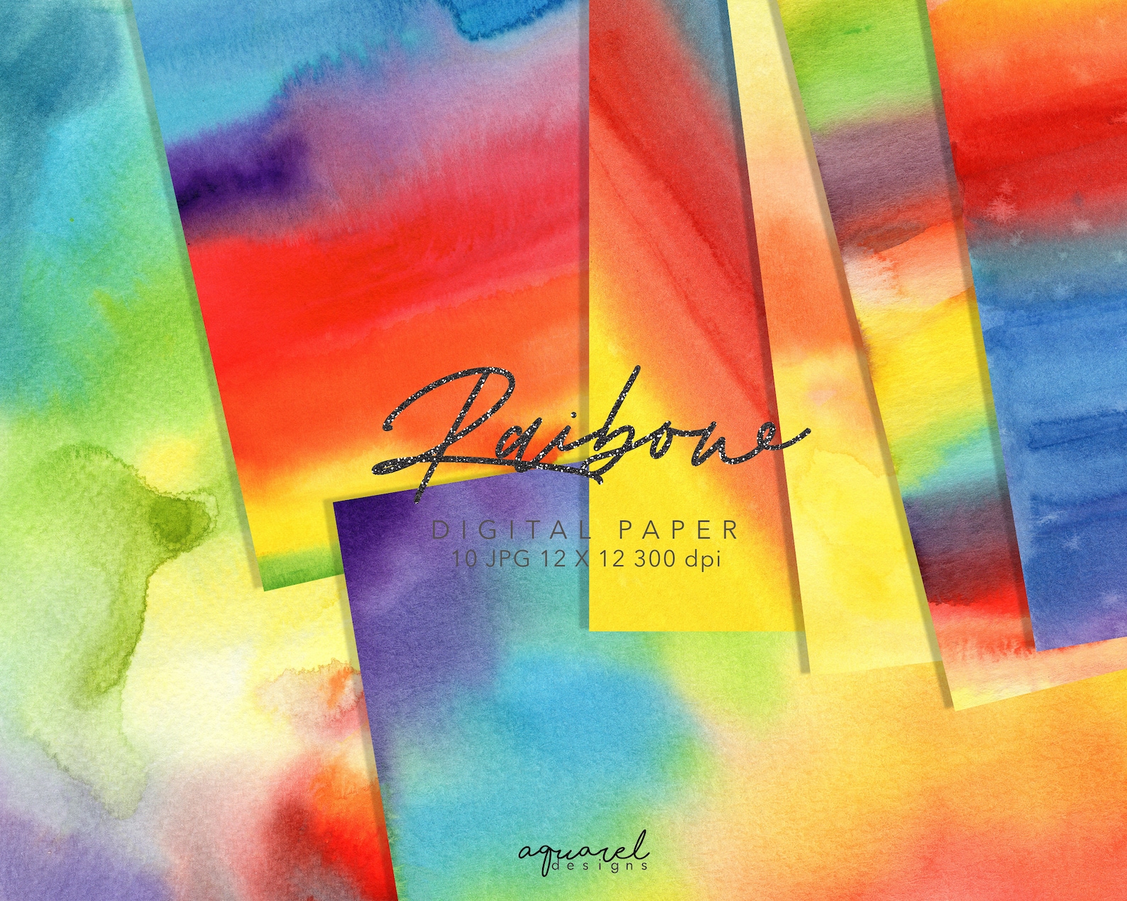 Watercolor Rainbow Digital Papers. Handprinted. Paper - Etsy