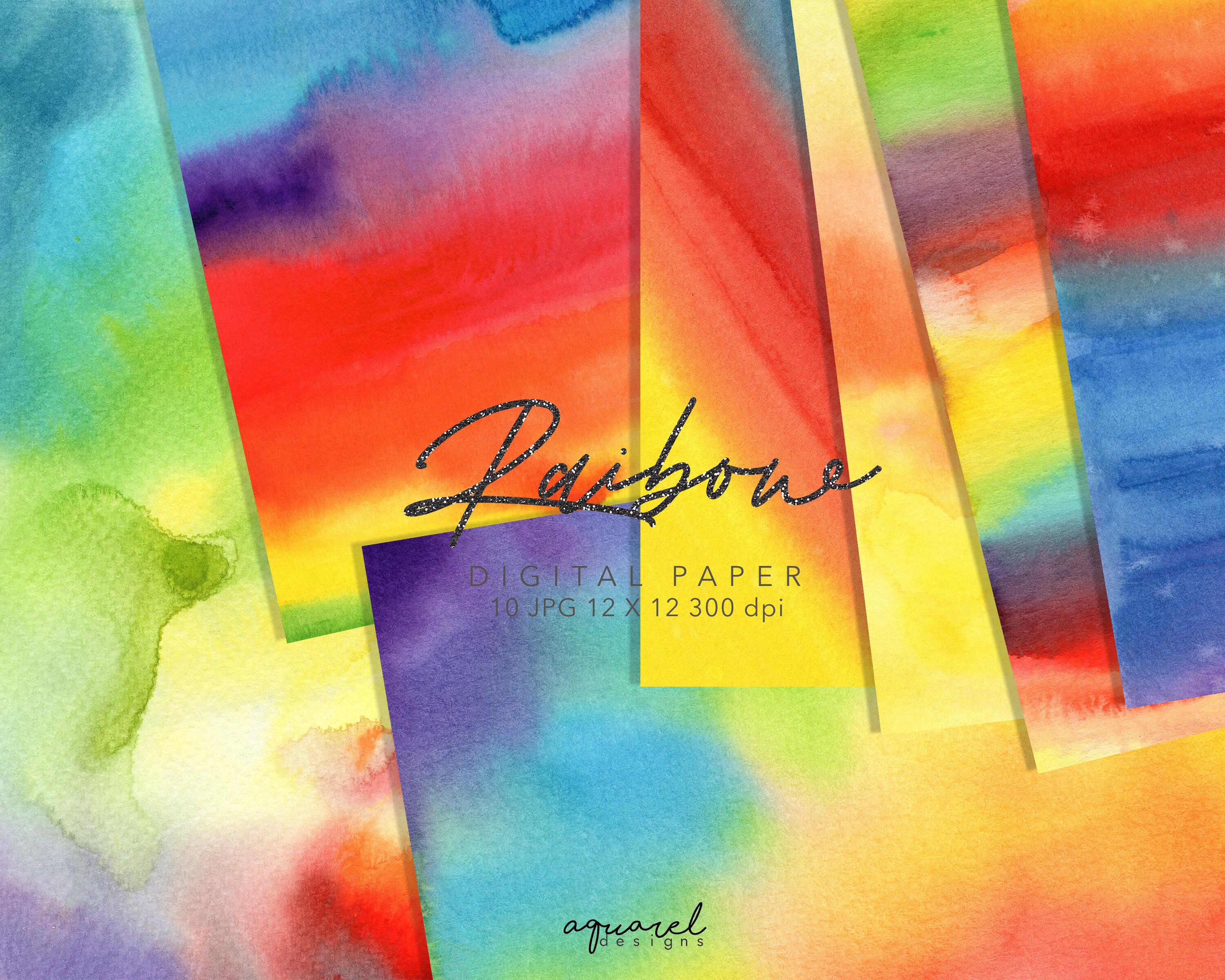 Watercolor Rainbow Digital Papers. Handprinted. Paper - Etsy