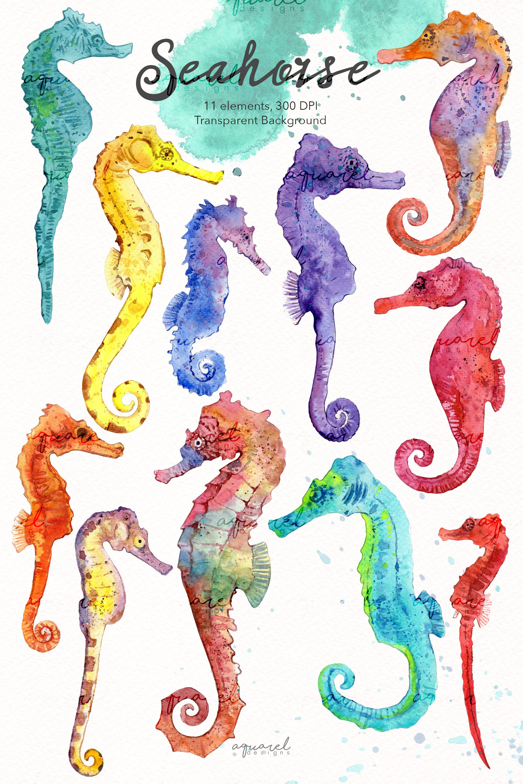 SEAHORSE Watercolor Clipart Underwater Download Printable - Etsy