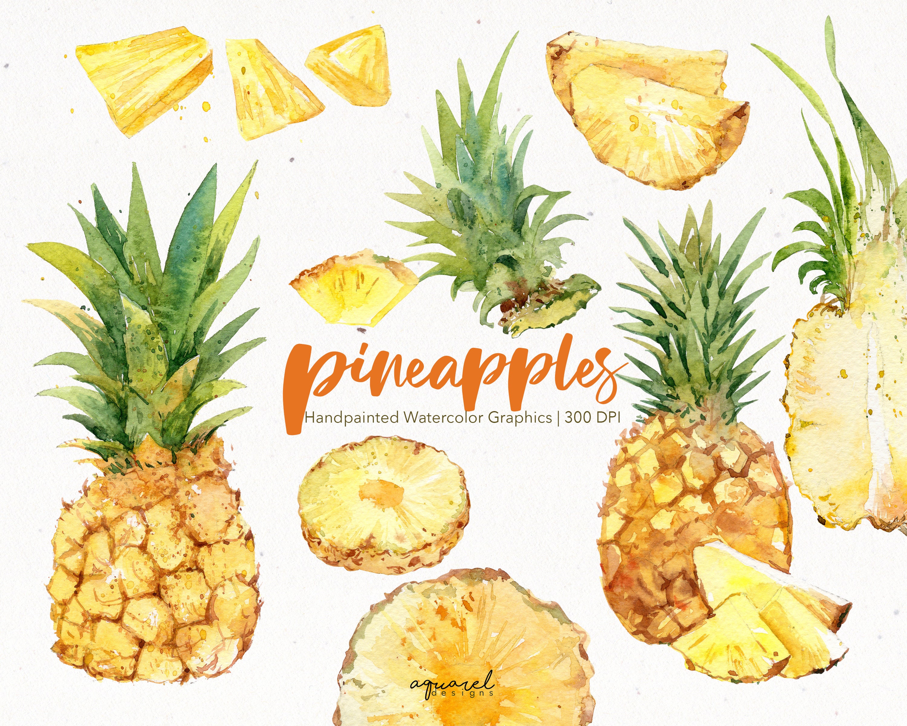 PINEAPPLE Watercolor Clipart Tropical Fruits Summer Hand - Etsy