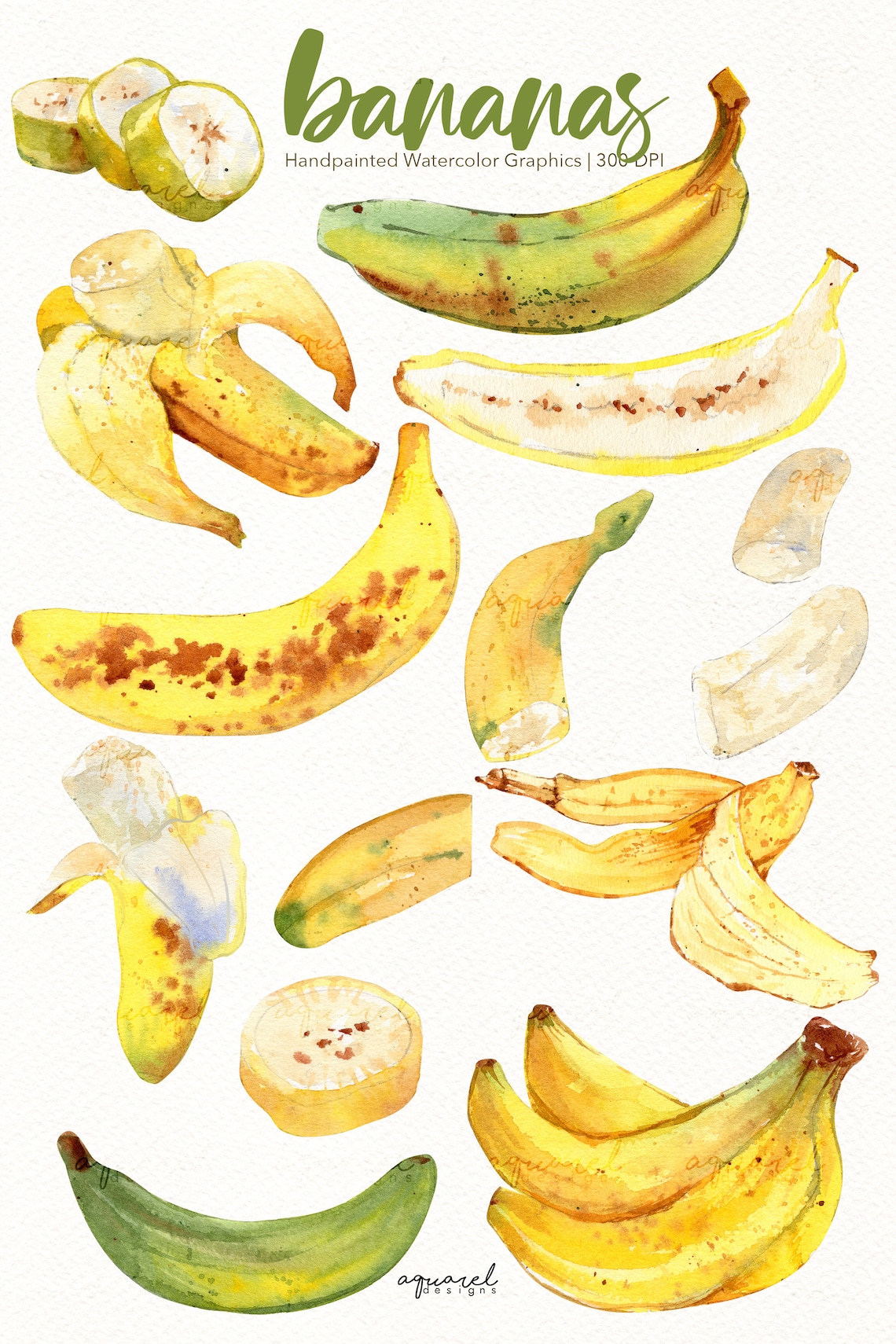 BANANA Watercolor Clipart Tropical Fruits Summer Beach - Etsy