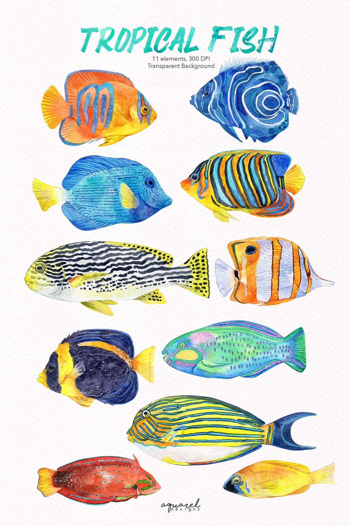 Watercolor TROPICAL FISH 2 Clipart Colorful Fish Clipart - Etsy UK