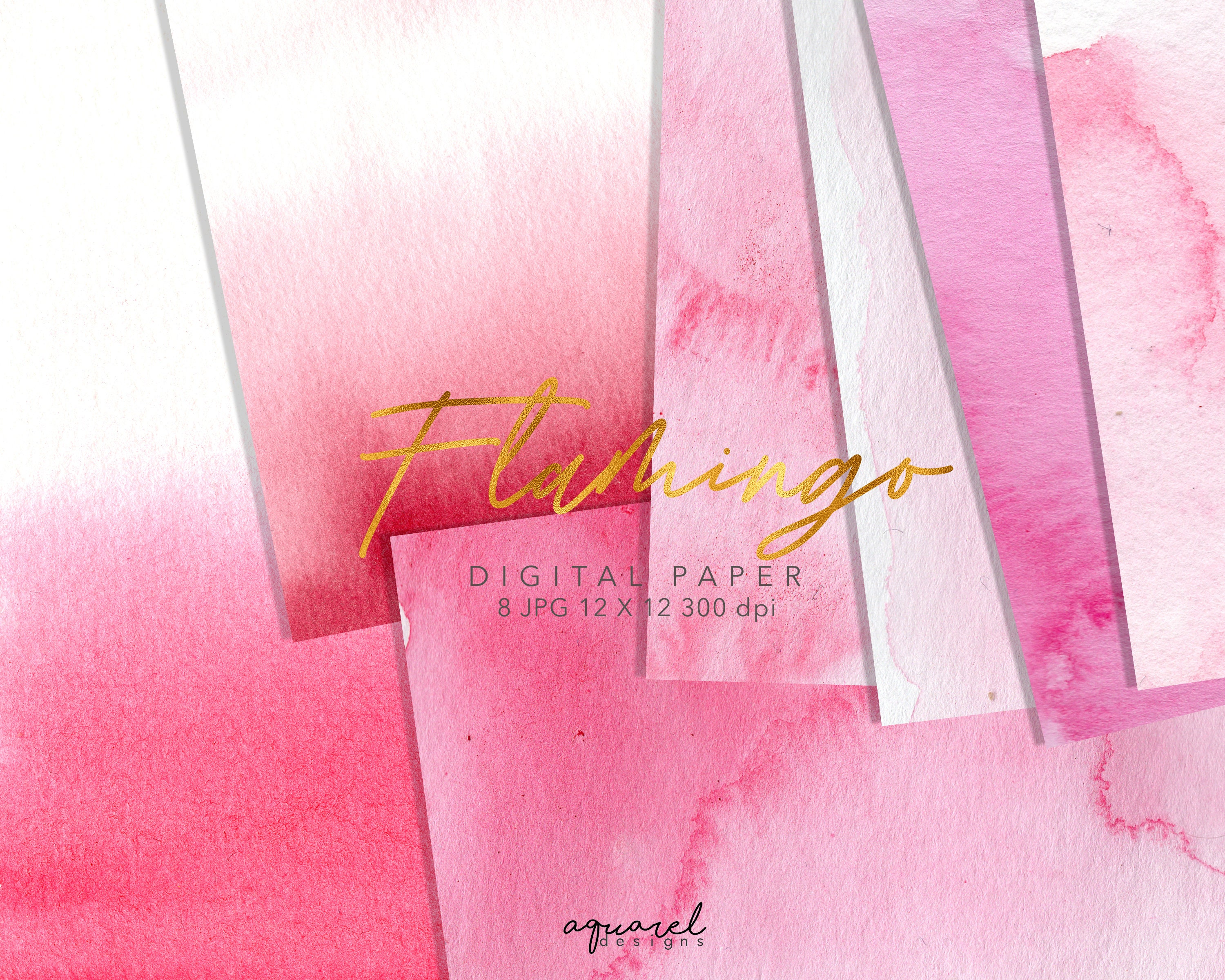 Watercolor Digital Papers FLAMINGO Pink watercolor papers | Etsy
