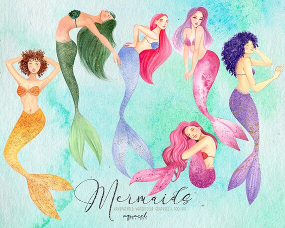 Mermaid Clipart Watercolor Sea Underwater Clipart Glitter - Etsy