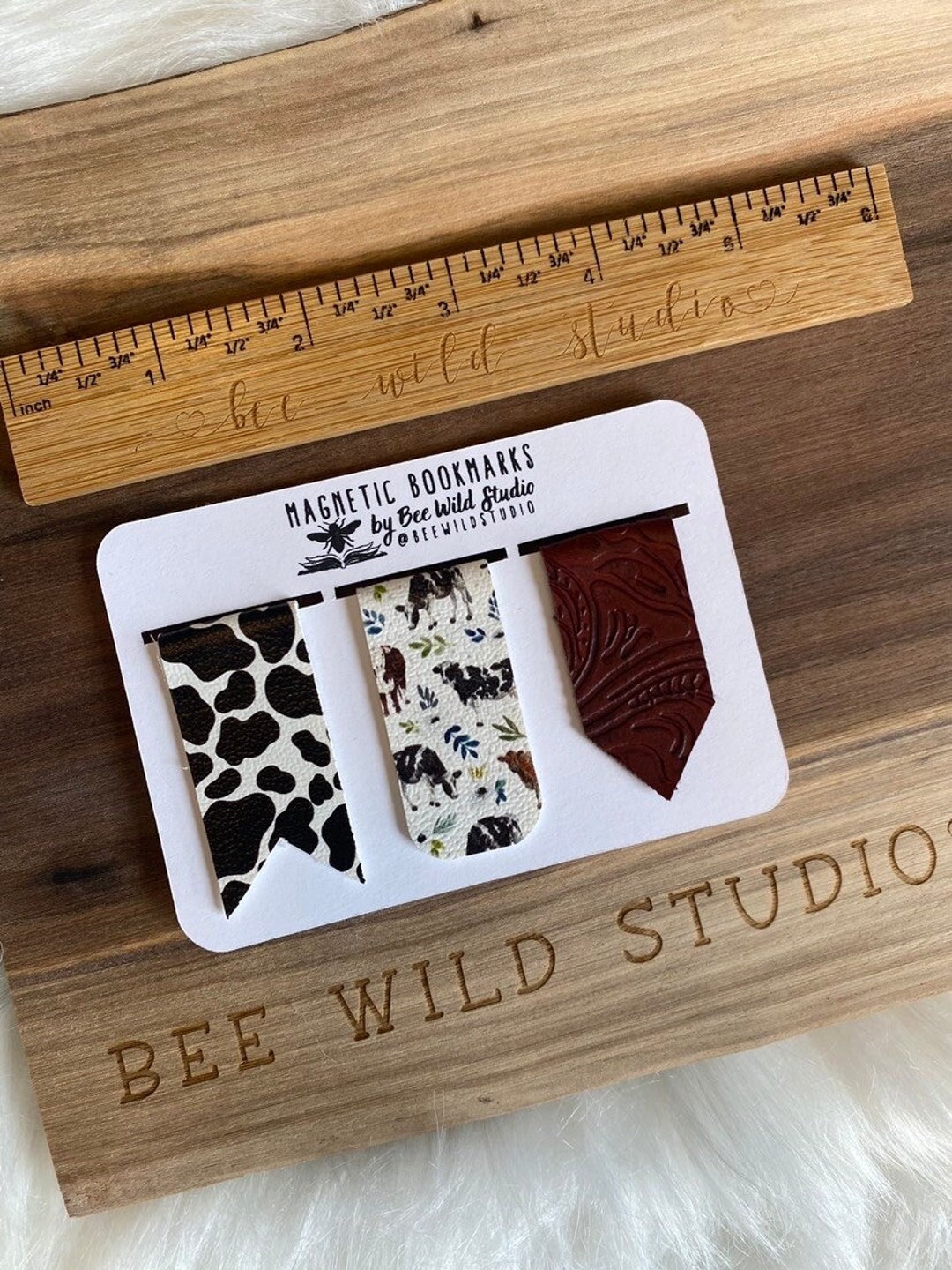 Cow Faux Leather Magnetic Bookmark Bookshelf Decor and - Etsy