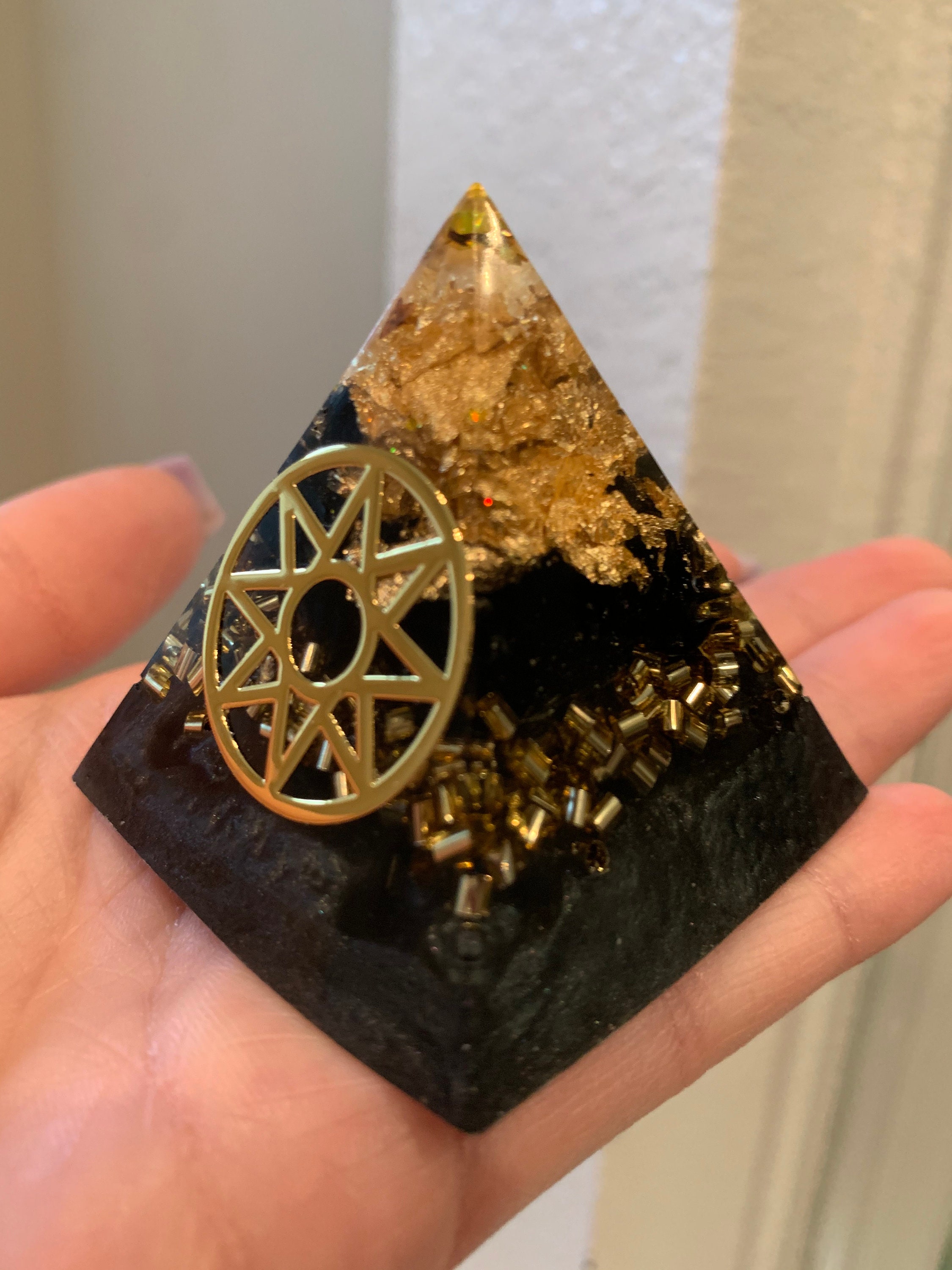 Sacred Geometry Pyramid Orgonite With Obsidian Crystals, EMF Protection ...