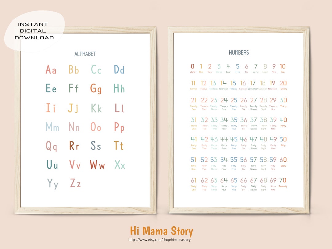 Alphabet Poster, Numbers 1-70 Poster, Set of 2 Educational Posters ...