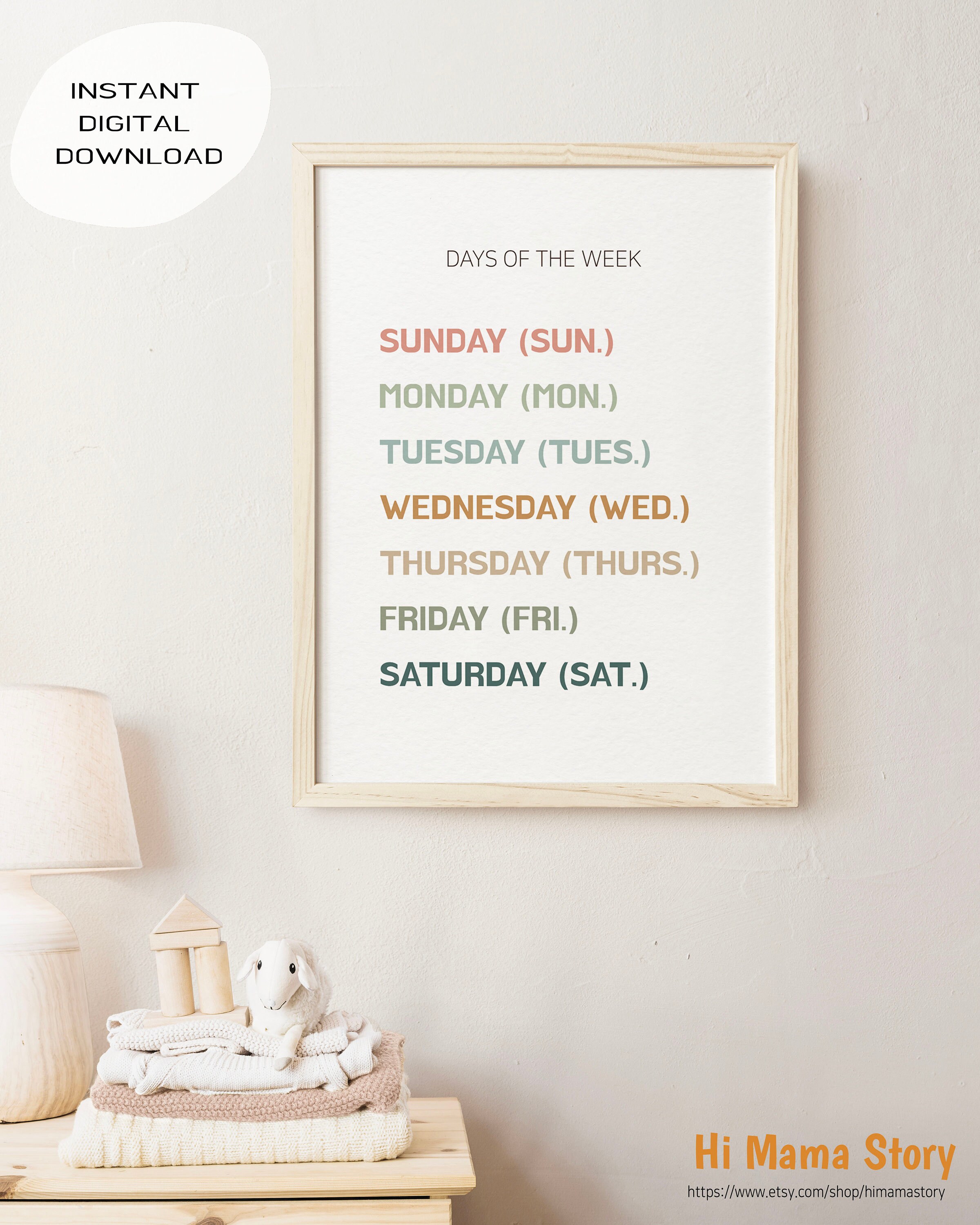 Neutral Days of the Week Poster, Homeschool Printable Art, Printable ...