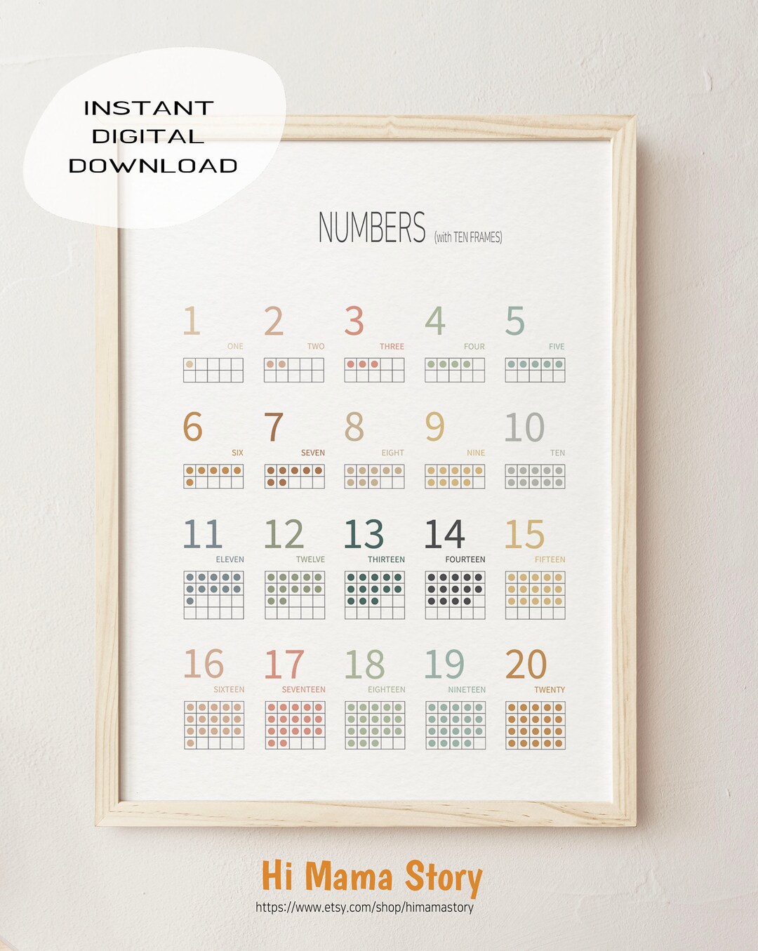 Neutral Numbers With Ten Frame, Learning Numbers 1 - 20, Printable ...