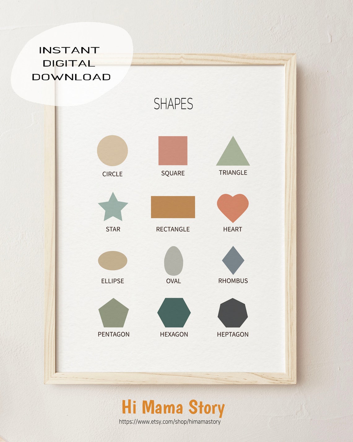 Geometric Shapes Poster, Education Printable Art, Neutral Classroom ...