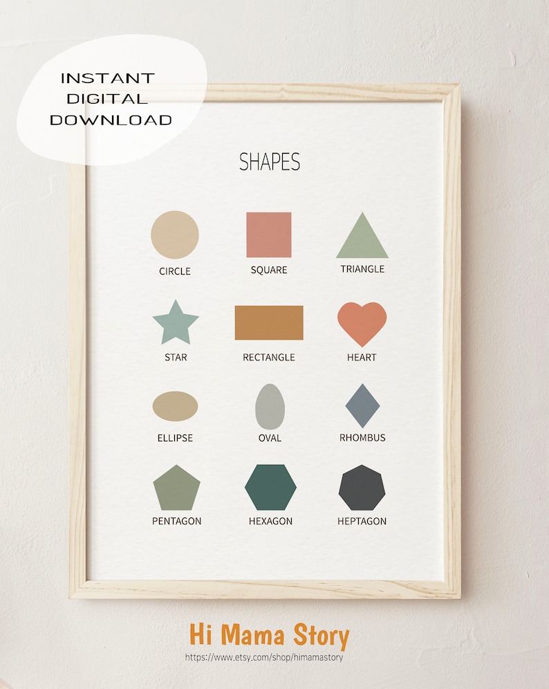 Geometric Shapes Poster, Education Printable Art, Neutral Classroom ...