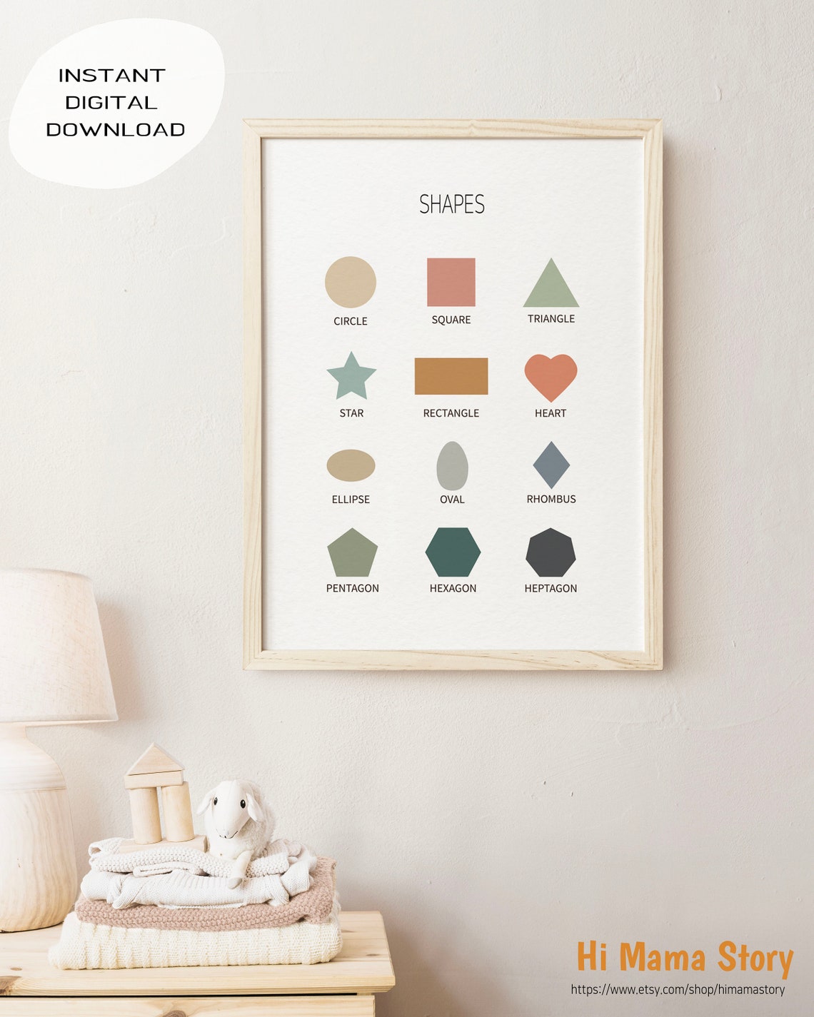 Geometric Shapes Poster, Education Printable Art, Neutral Classroom ...