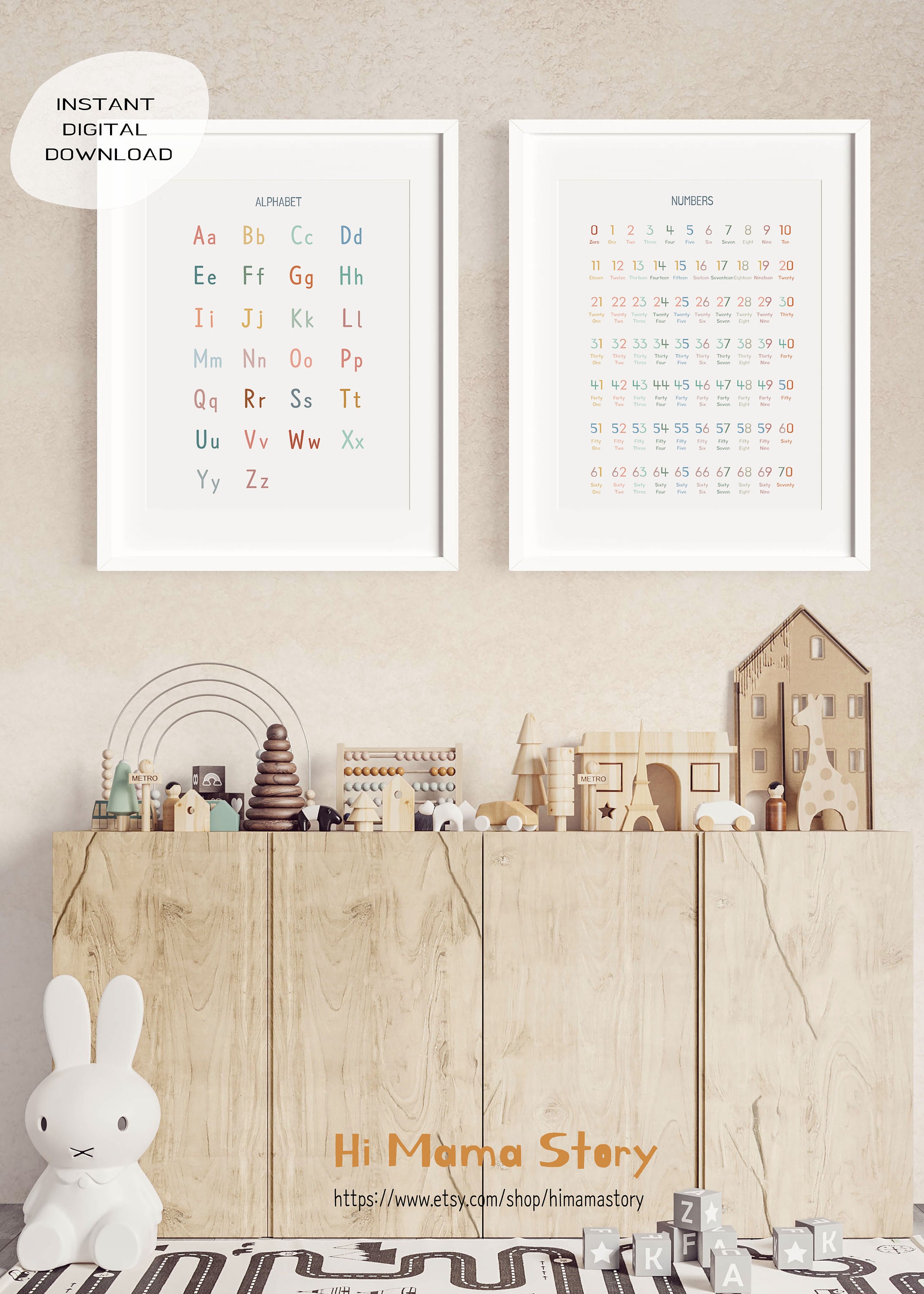 Alphabet Poster, Numbers 1-70 Poster, Set of 2 Educational Posters ...