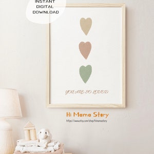You Are so Loved, Heart Printable Wall Art, Boho Nursery Room Print ...