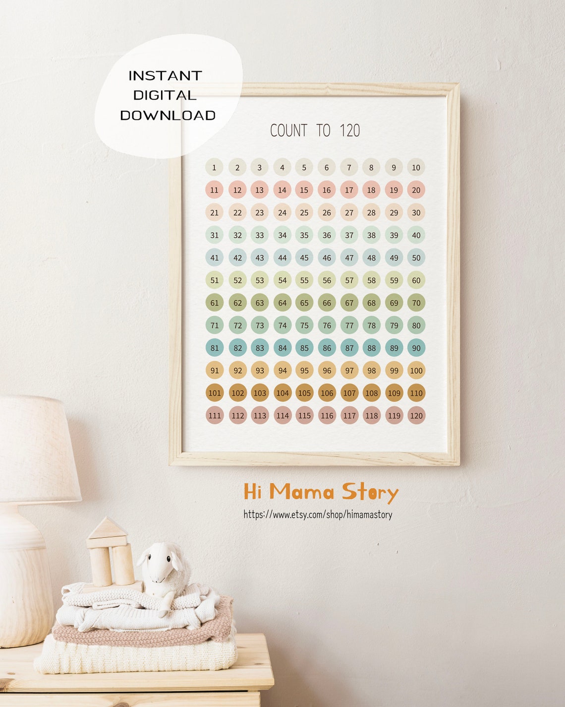 Numbers 1-120 Poster, Printable Educational Poster, Neutral Playroom ...