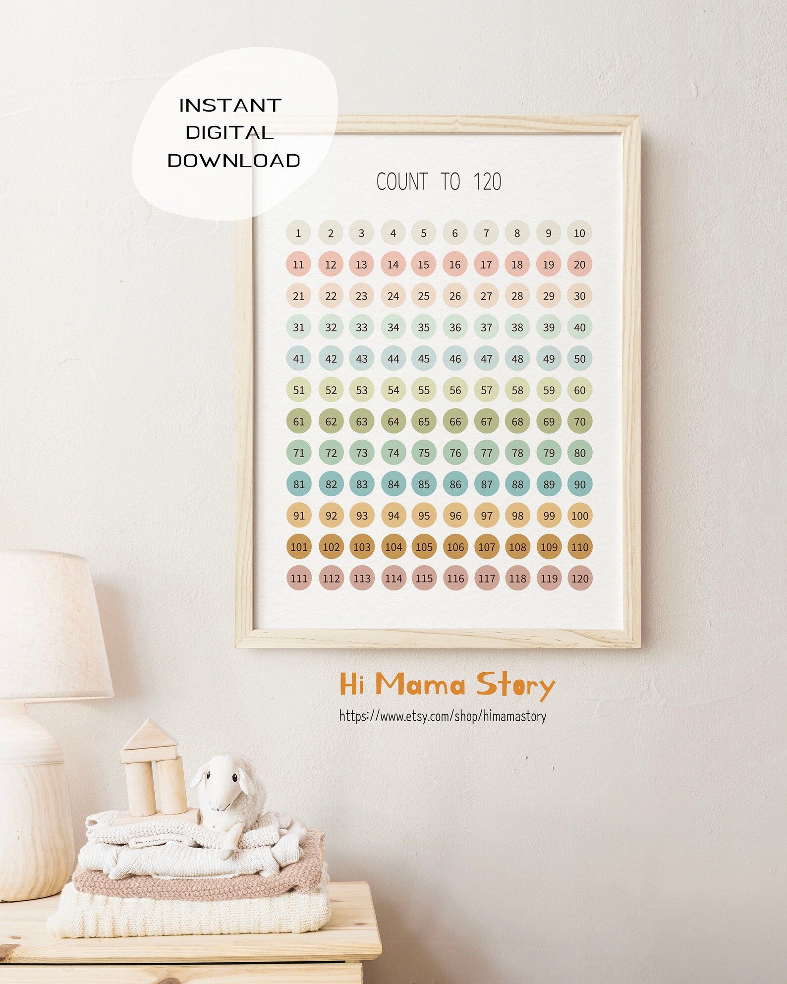 Numbers 1-120 Poster, Printable Educational Poster, Neutral Playroom ...