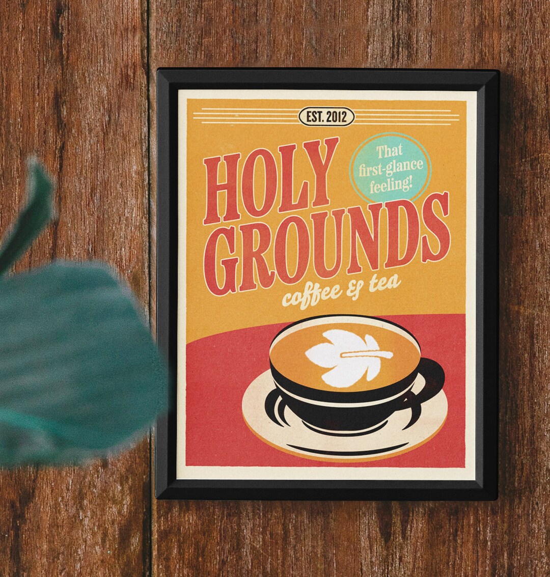 Red Holy Grounds Coffee Shop Mini Poster - Etsy