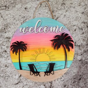 Welcome Sign - Beach Scene Sign - Sunset Beach Decor - Lake House Sign ...