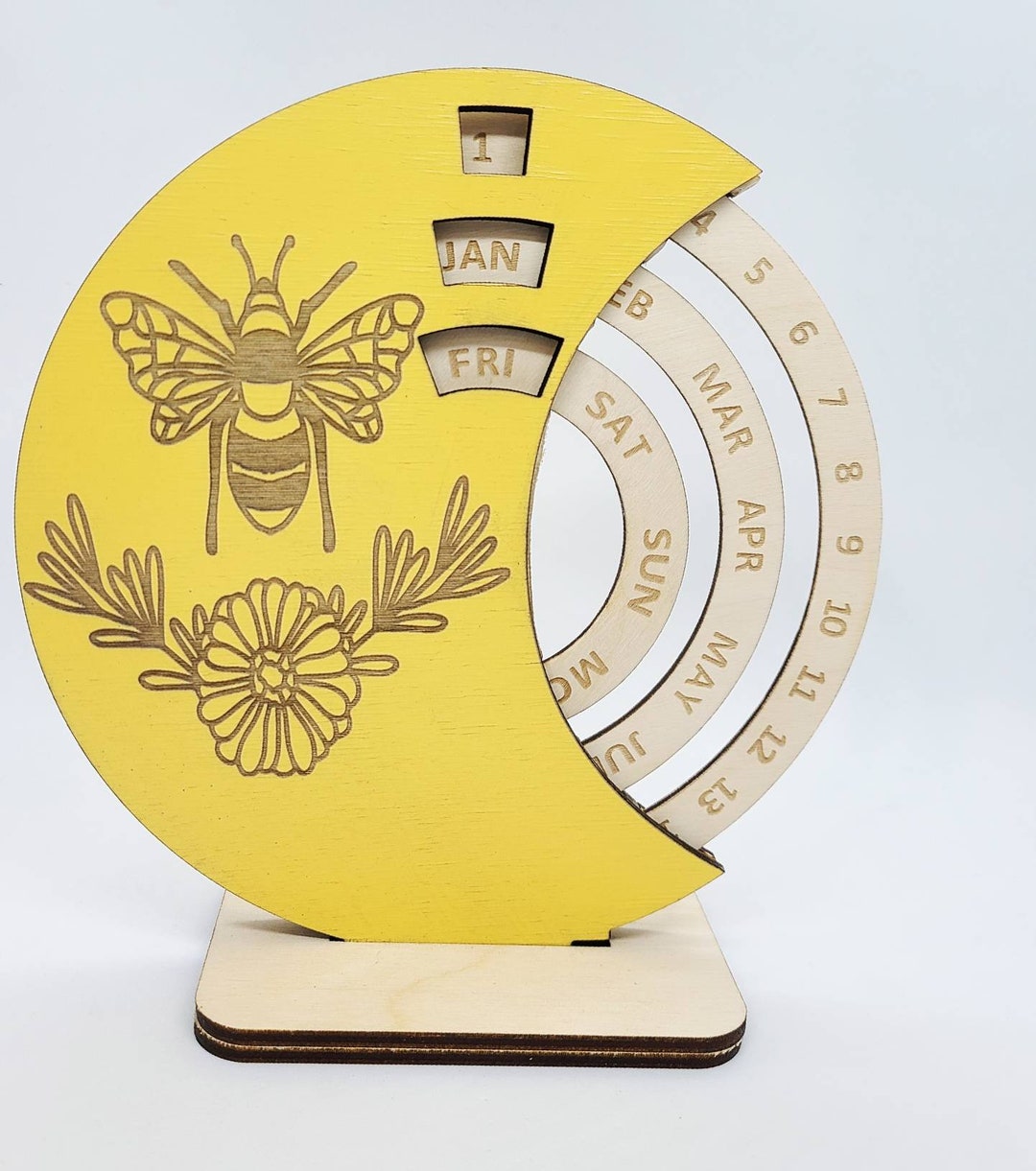 Engraved Wood Perpetual Calendar: Bee & Floral Design - Etsy