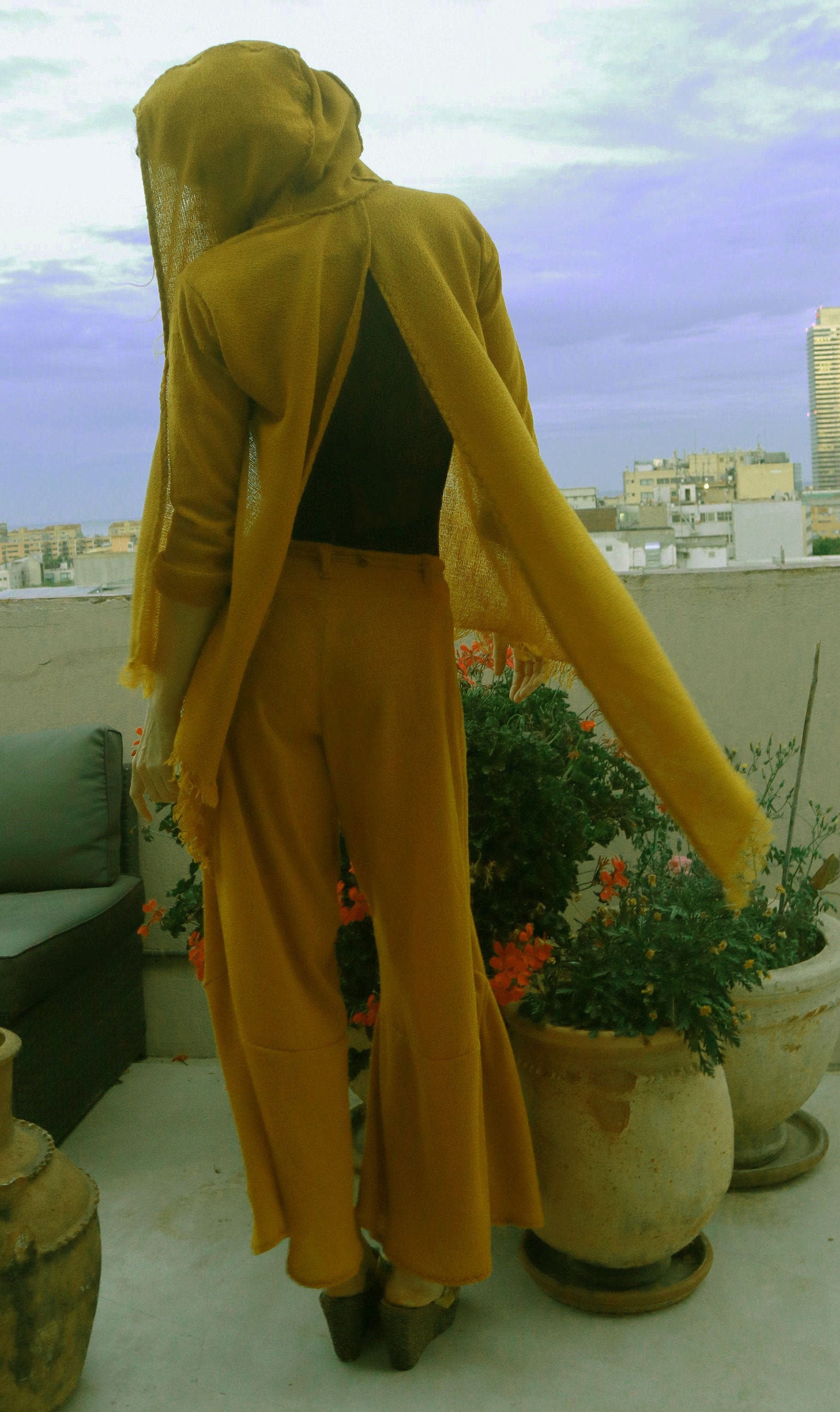 Chaqueta fular, cruzada con capucha, abierta en la espalda, - Etsy España