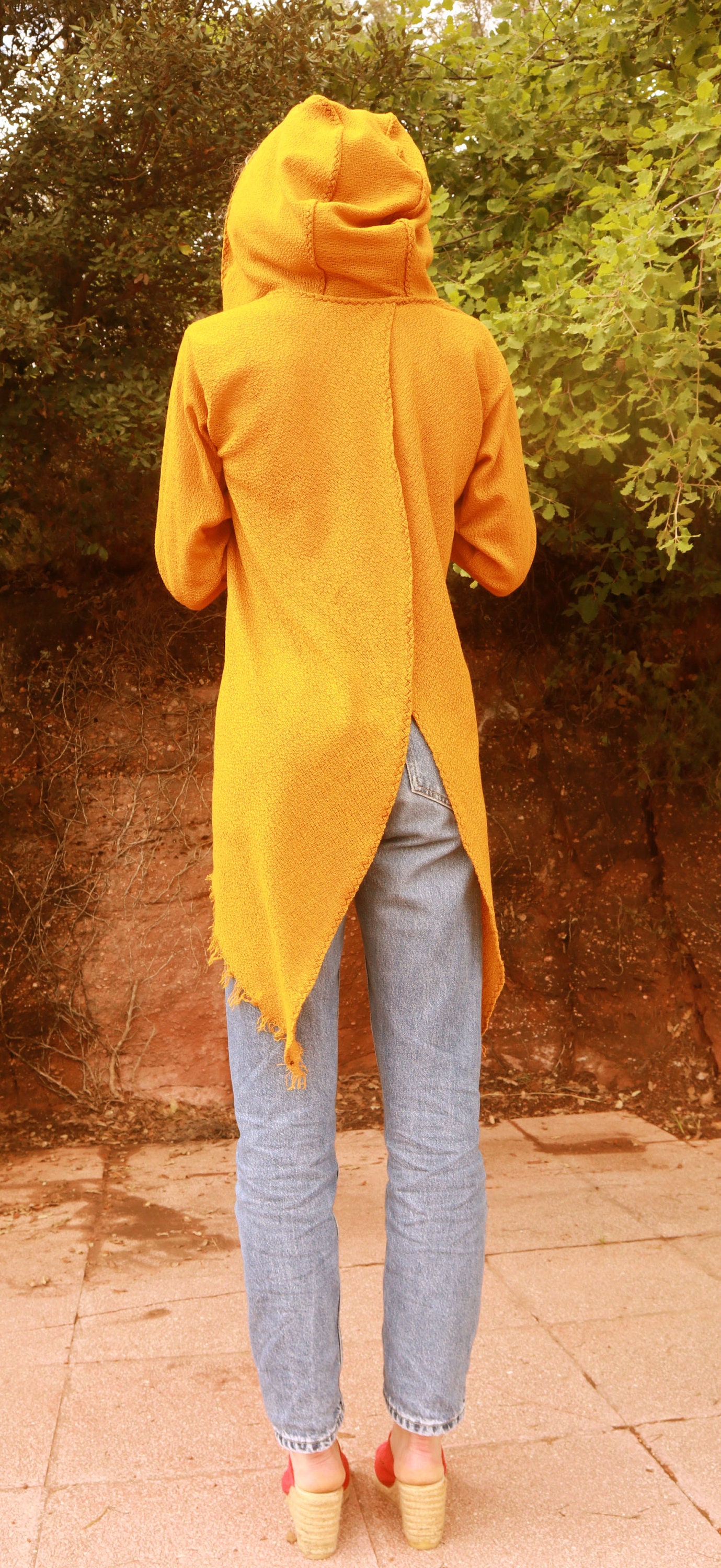 Chaqueta fular, cruzada con capucha, abierta en la espalda, - Etsy España