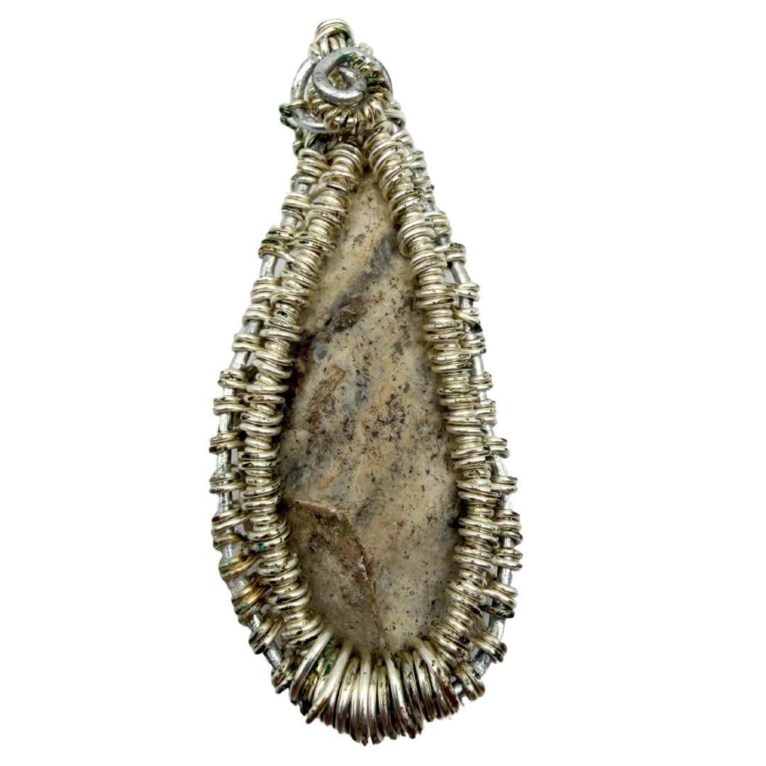 Handmade Silver Wrapped Native American Flake Agatized Necklace Pendant ...