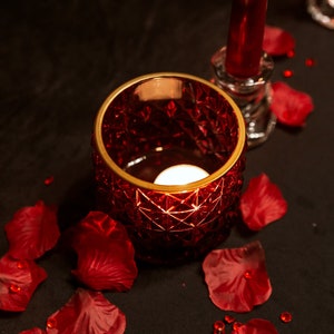 Romantic Candlelit Set Red Taper Candles and Glass T-light Candle ...