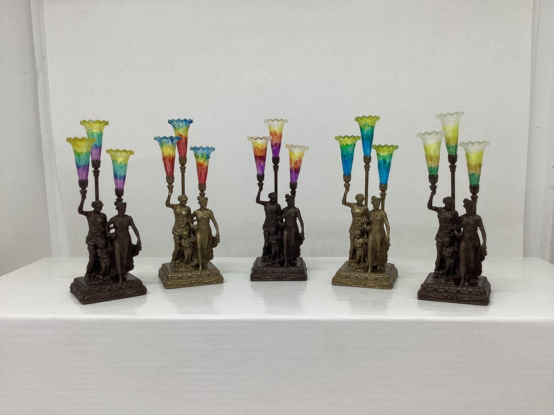 Elegant Figural Lamp With Upright Trumpet Shades - (NON-WORKING - for ...