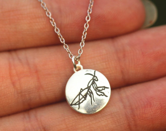 Praying Mantis Necklace Teeny Tiny Silver Praying Mantis Charm Necklace ...