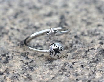 Solid 925 Sterling Silver Compass Ring - Etsy