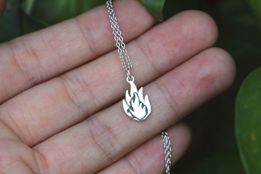 925 Sterling Silver Fire Charm Necklace - Elemental Jewelry - Etsy