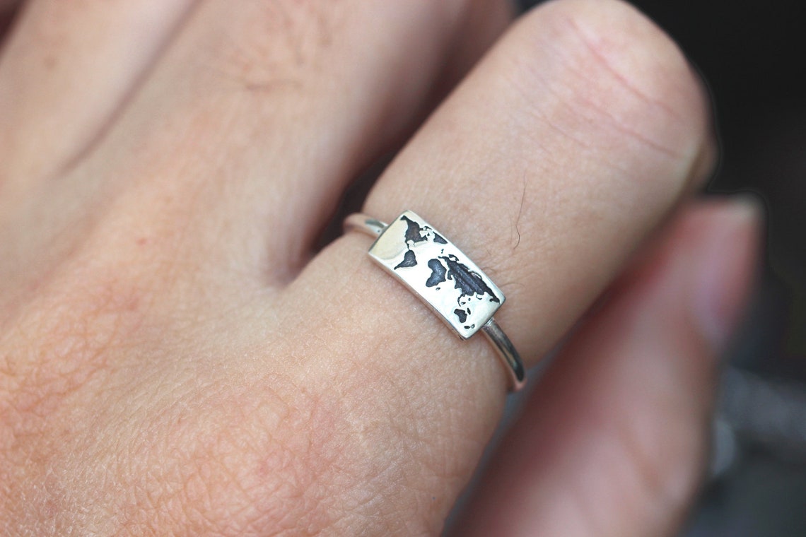 925 Silver World Map Ring - Etsy