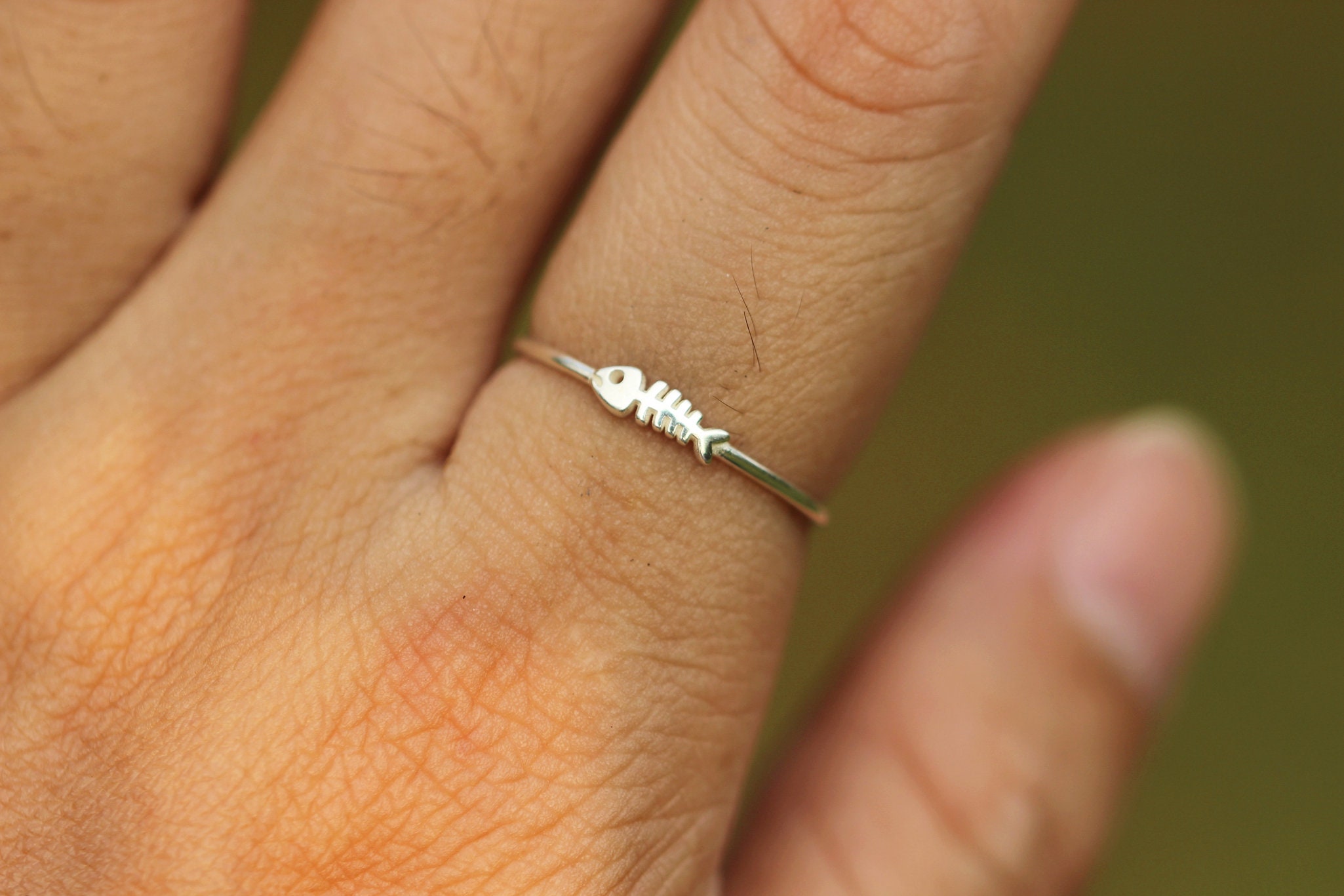 925 Sterling Silver Fish Bone Ring, Handmade Jewelry - Etsy