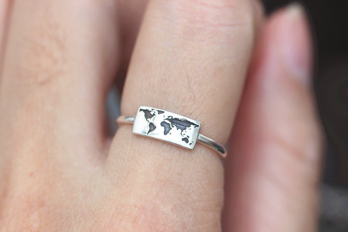 925 Silver World Map Ring - Etsy