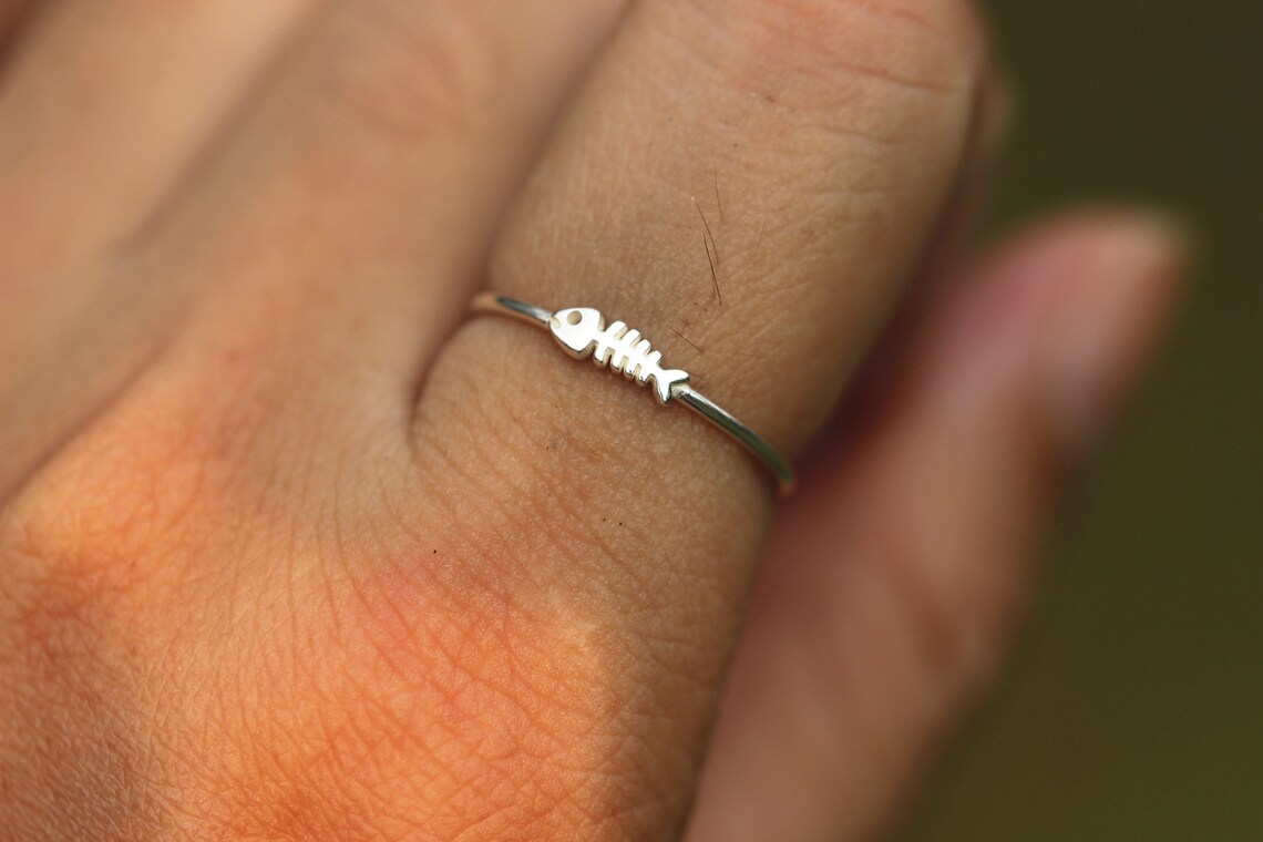 925 Sterling Silver Fish Bone Ring, Handmade Jewelry - Etsy