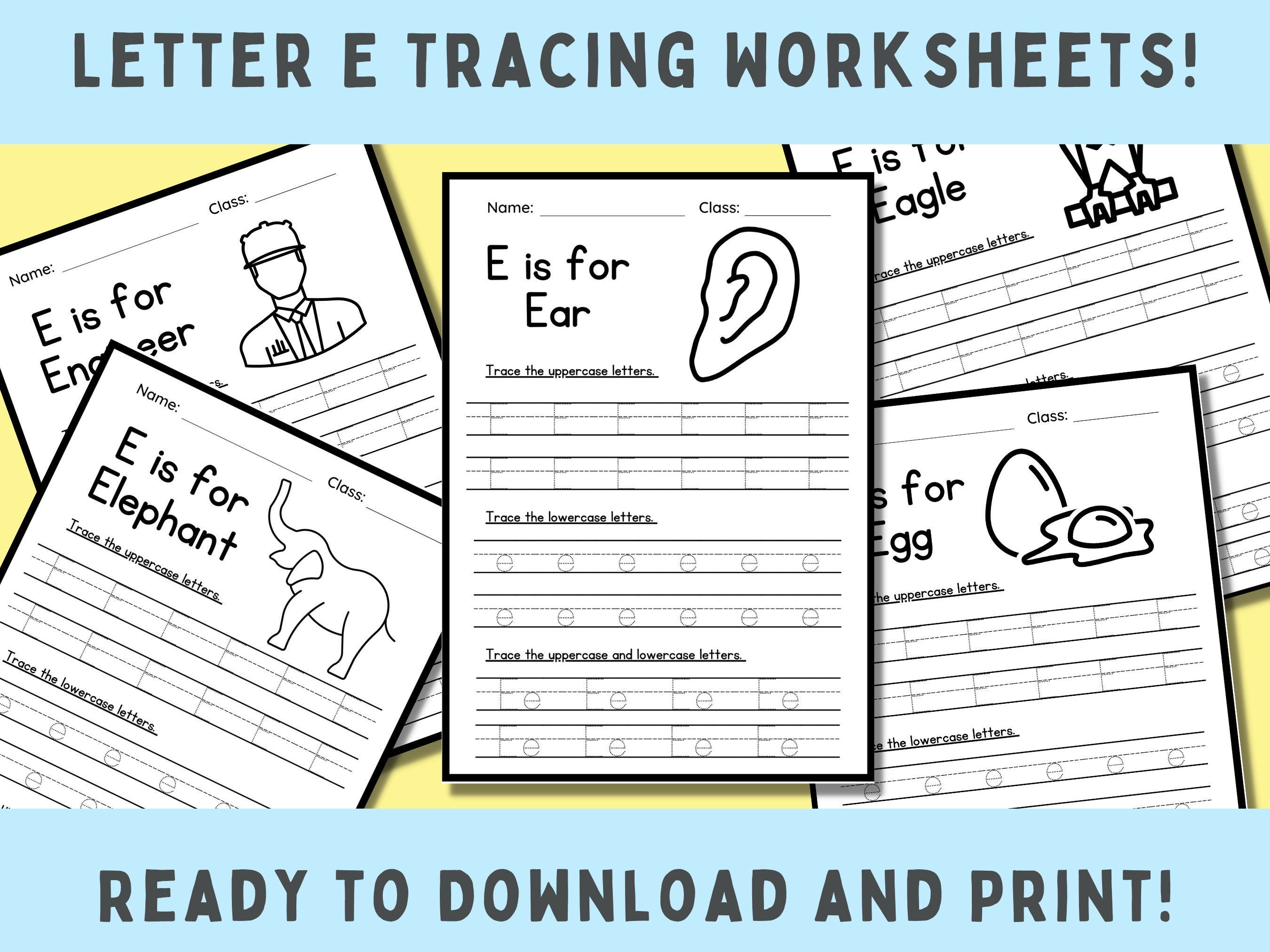 Printable Letter E Tracing Worksheet Learning Letter E - Etsy