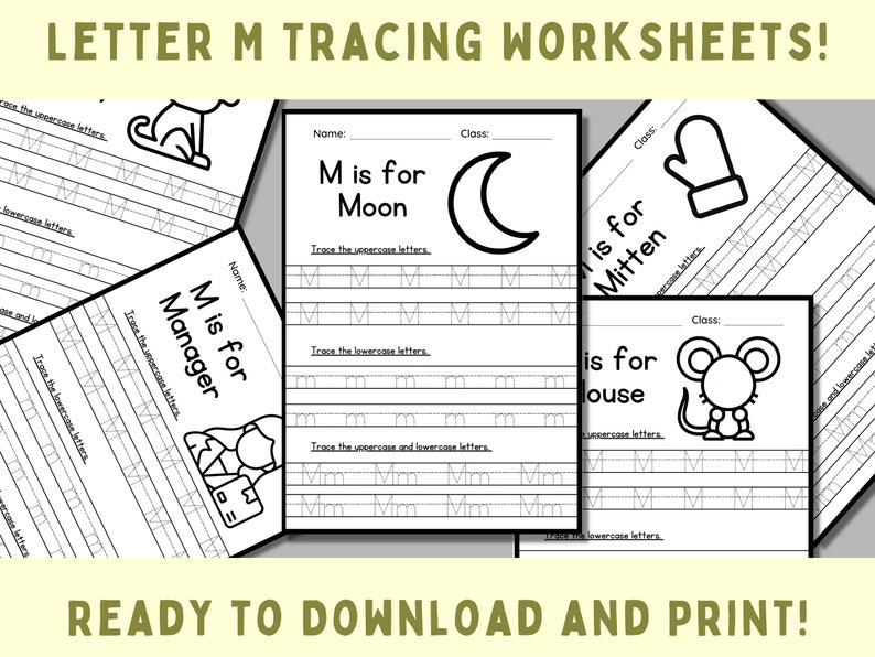 Printable Letter Tracing M Worksheets Learning Letter M - Etsy