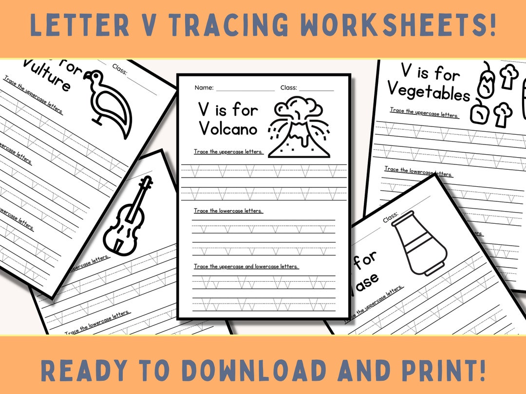 Printable Letter Tracing V Worksheets Learning Letter V - Etsy