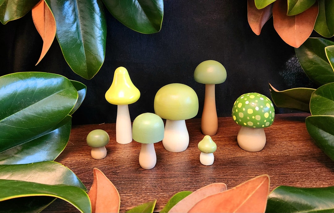 Hand-painted Wooden Mushroom Set seven 7 Pieces Super - Etsy