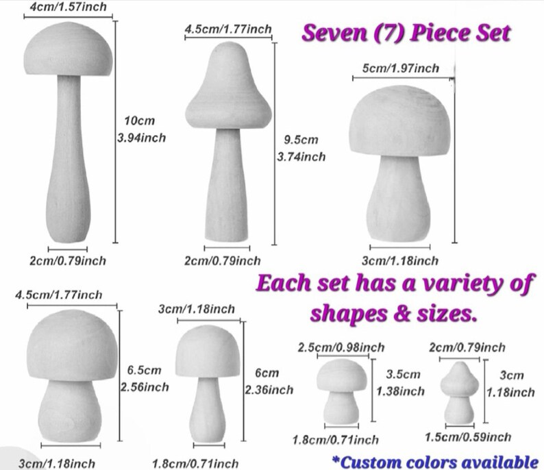 Hand-painted Wooden Mushroom Set Seven 7 Pieces Original - Etsy