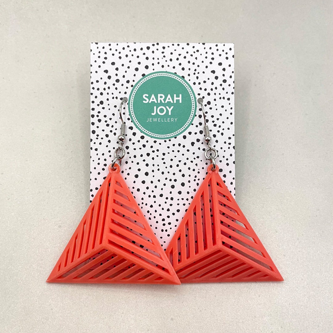 3D Printed Large Triangular Stripe Earrings: Lightweight Eco Resin - Etsy