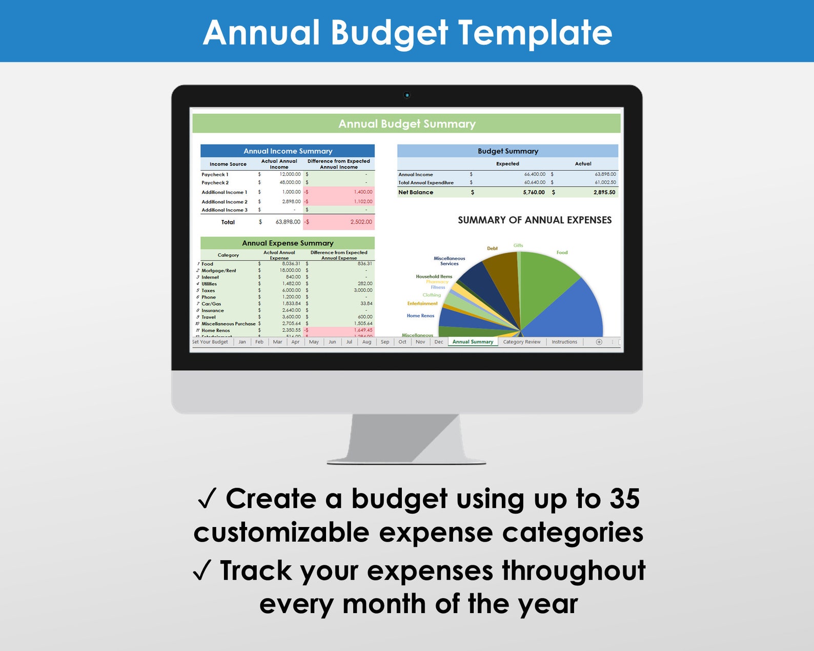 Ultimate Budgeting Bundle - Excel Spreadsheets, Annual Budget Template ...