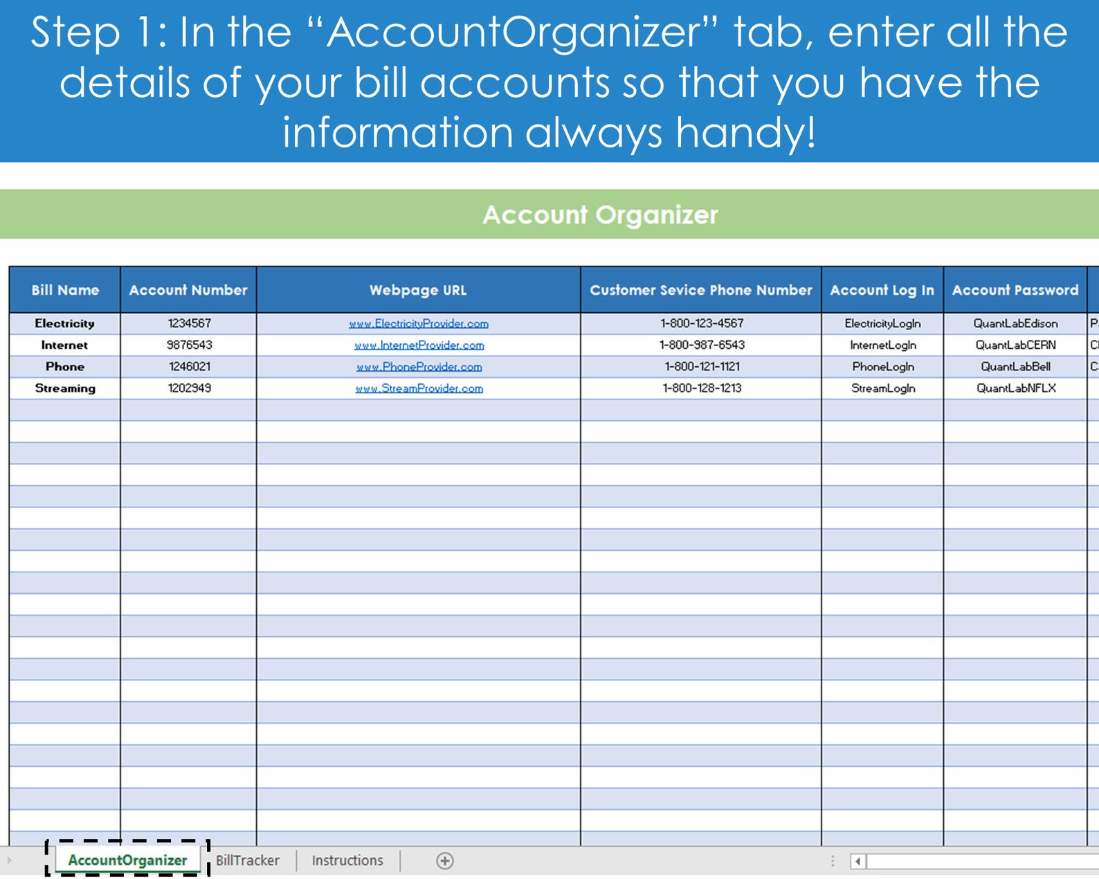 Bill Tracker and Organizer - Excel Spreadsheet, Payment Planner, Bill ...