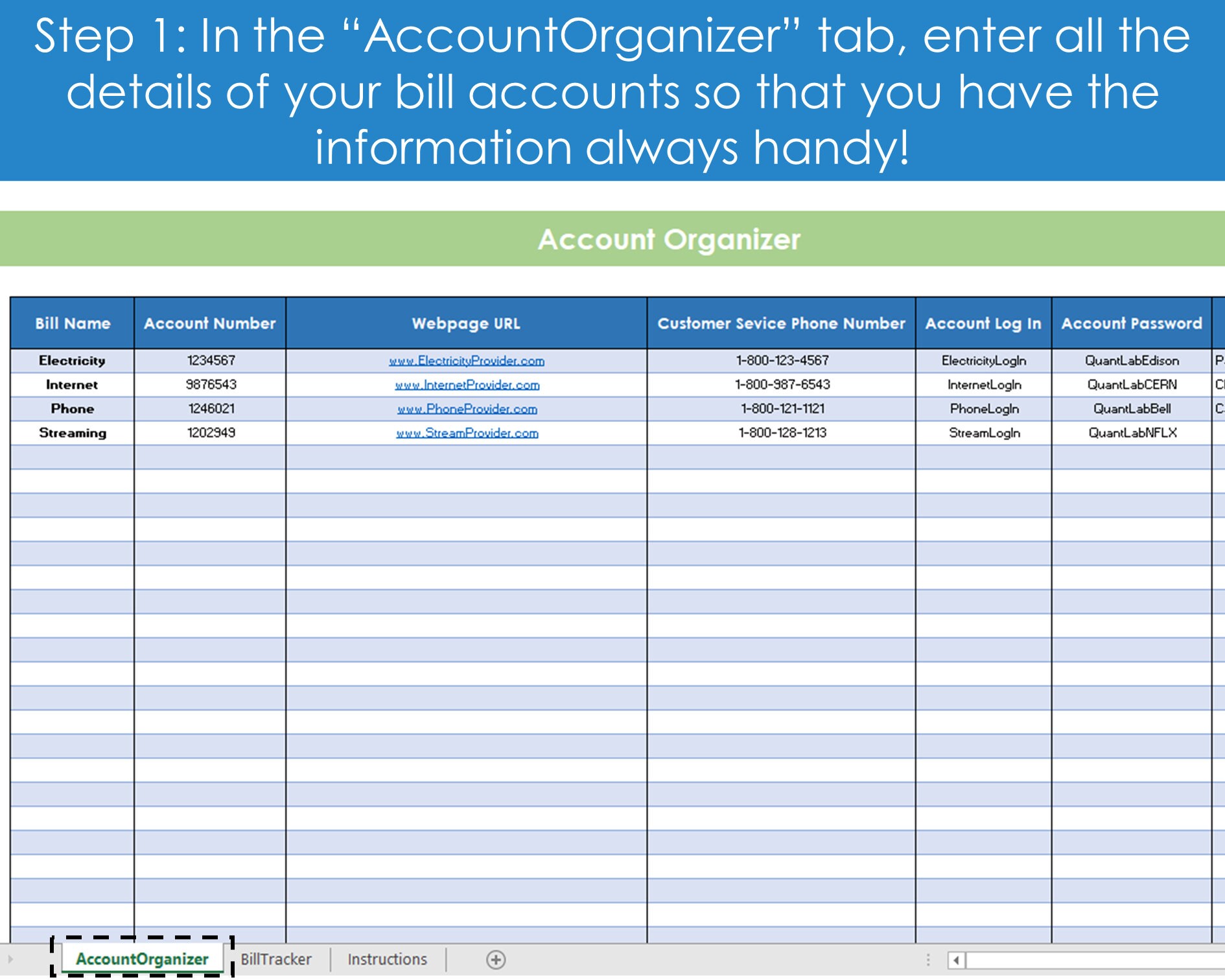Bill Tracker and Organizer - Excel Spreadsheet, Payment Planner, Bill ...