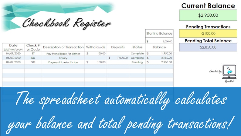 Checkbook Register - Excel Spreadsheet, Account Tracker, Log, and ...