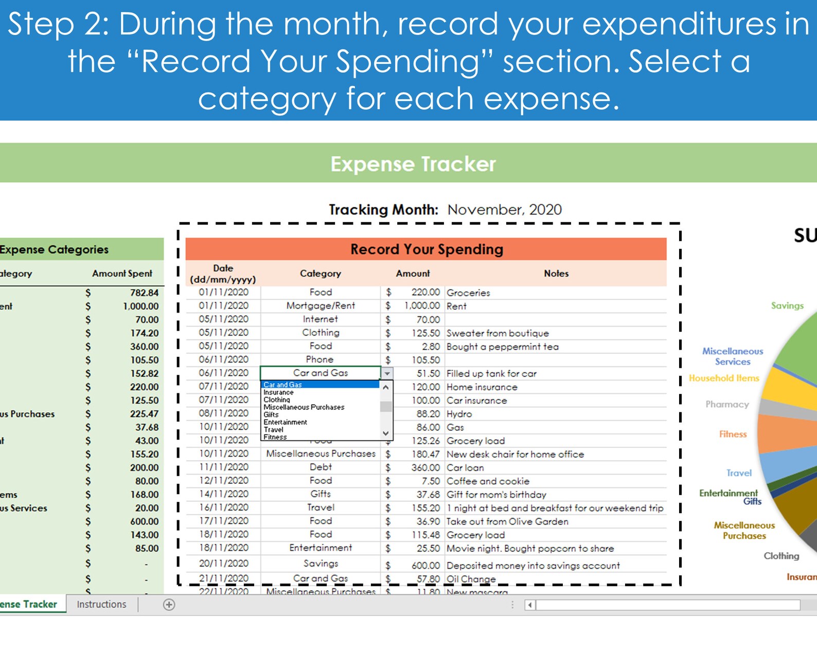 Expense Tracker - Excel Spreadsheet Template, Monthly Expenditure ...
